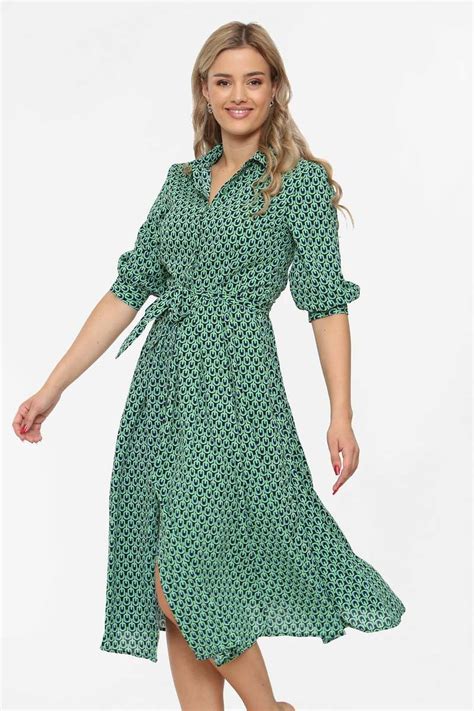 Selina Green Geo Print Midi Dress In Green Ikrush