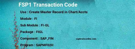 FSP SAP Tcode For Create Master Record In Chart Accts