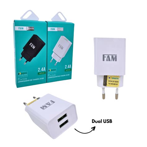 Fonte Carregador USB 2 1A FAM FCA T124 FAM