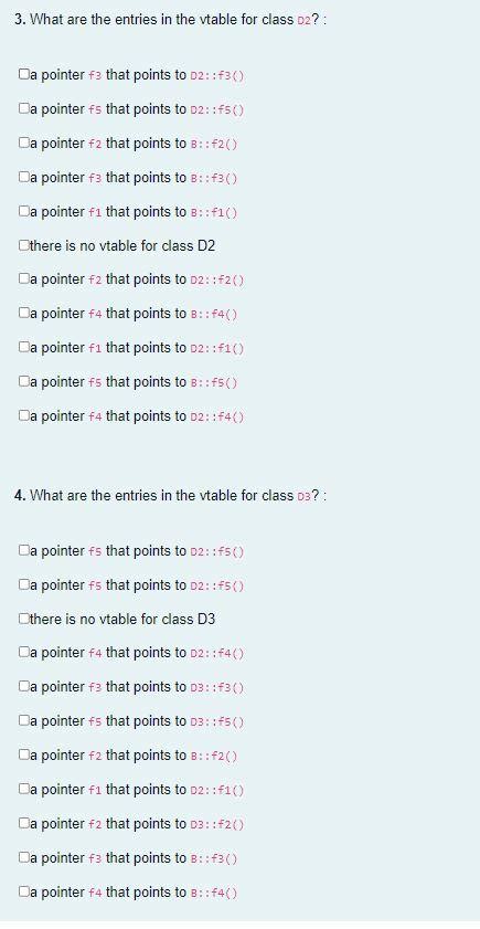 Solved Vtables Given The Following Class Declarations
