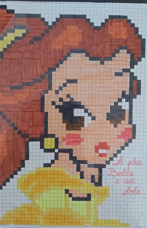 Princesse Belle Dessin quadrillé Dessin pixel Modele dessin pixel