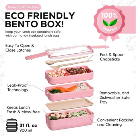 Dropship Pink Bento Box Lunch Containers Portable Microwave Japanese