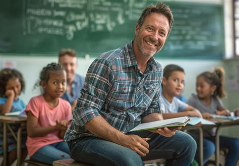 A Man Sits In Front Of A Chalkboard With Students In The Background