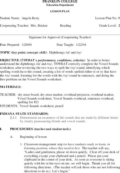 Diphthongs Lesson Plan For 2nd Grade Lesson Planet