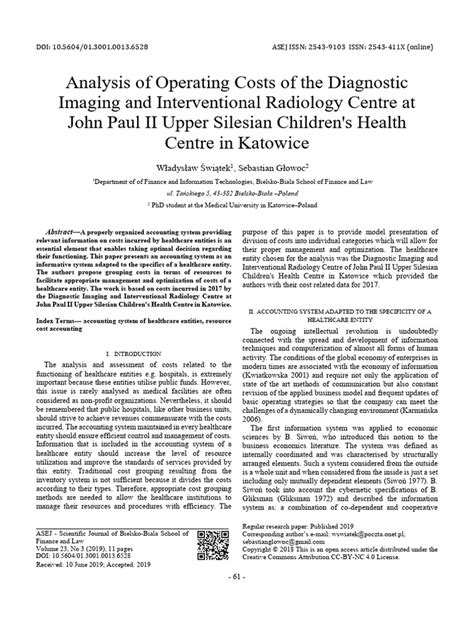 Analysis Of Operating Costs Of The Pdf Radiology Expense