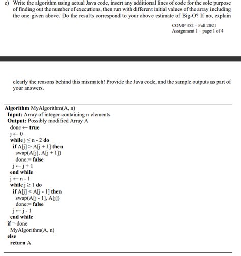 Solved E Write The Algorithm Using Actual Java Code Insert