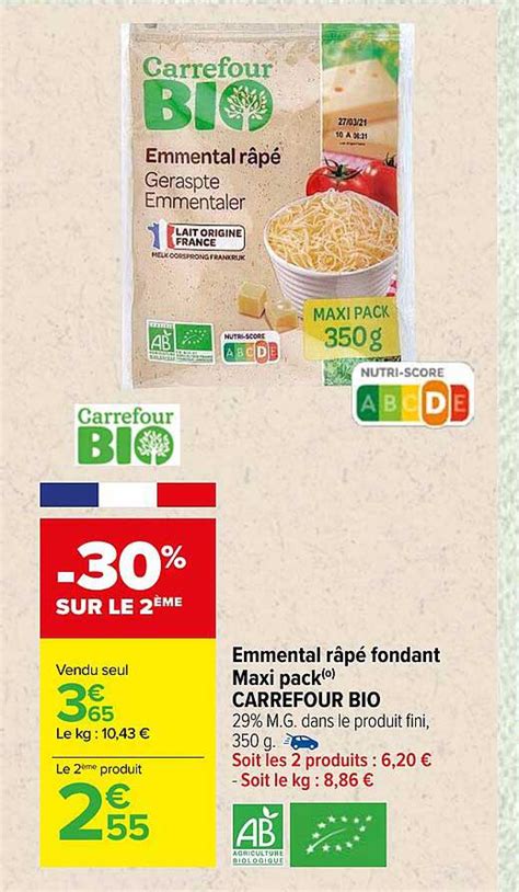 Promo Emmental Râpé Fondant Maxi Pack Carrefour Bio chez Carrefour iCatalogue fr