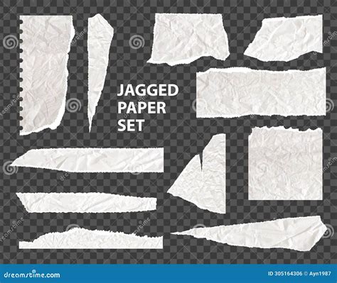 Set Of Torn Paper Pieces White Grunge Jagged Borders Corners And
