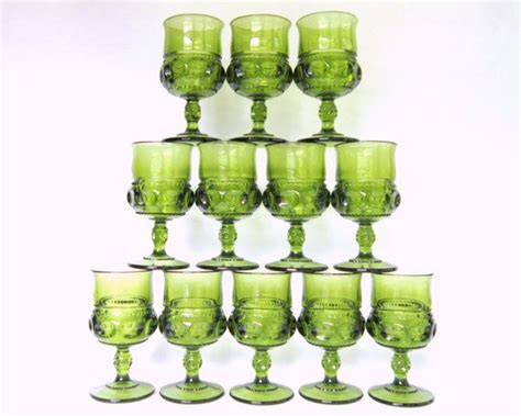 Vintage Kings Crown Green Thumbprint Goblets Set Of 8 Indiana Etsy