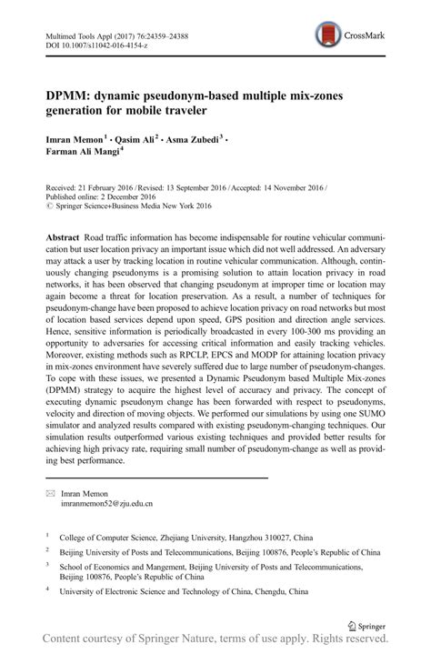 Dpmm Dynamic Pseudonym Based Multiple Mix Zones Generation For Mobile