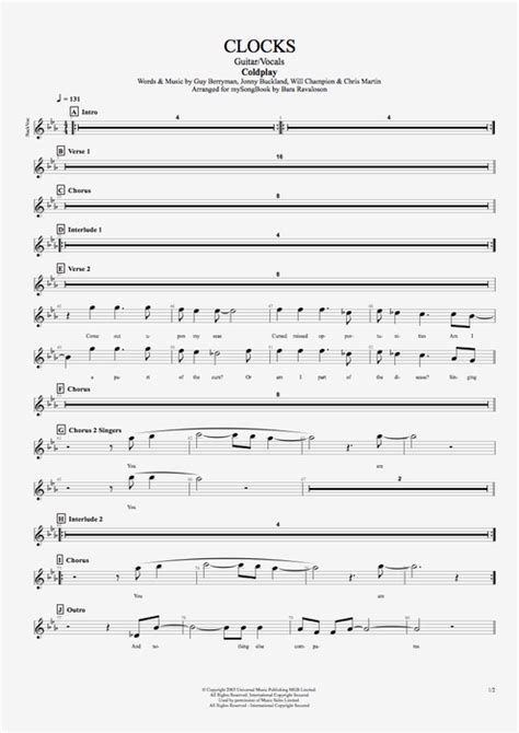 Clocks Tab By Coldplay Guitar Pro Guitar And Vocals Mysongbook