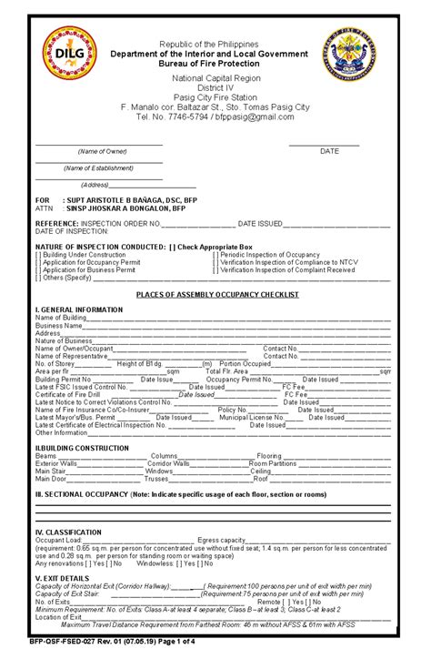 Fsed 027 Checklist Places Of Assembly Occupancy Rev01 070519