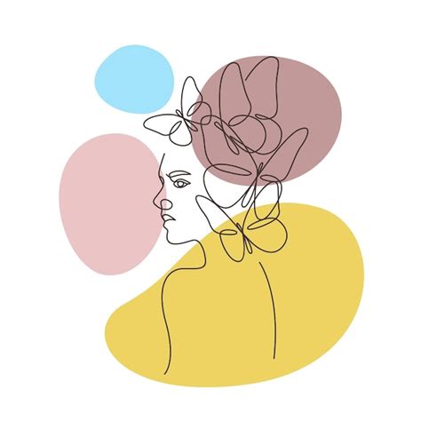 Mujer Y Mariposa En Estilo De Arte Lineal Vector Premium