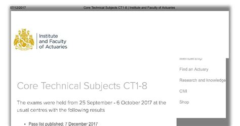 Ifoa Ct1 8 Pass List September 2017 Ractuary