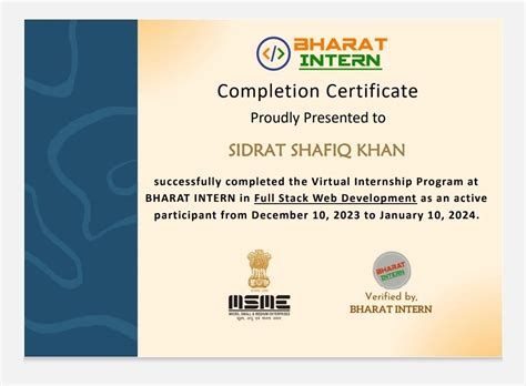 sidrat khan on linkedin fullstackwebdevelopment intern bharatintern