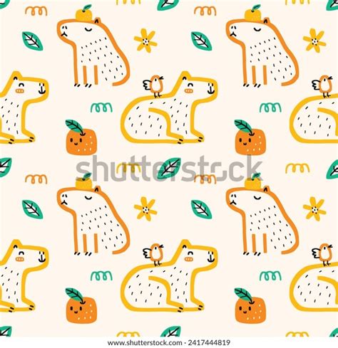 Capybara Seamless Pattern Design Simple Brush Stock Vector Royalty