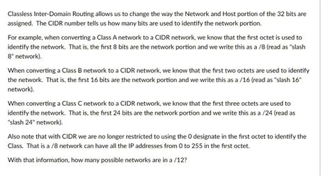 SOLVED Classless Inter Domain Routing Allows Us To Change The Way The Network And Host Portion