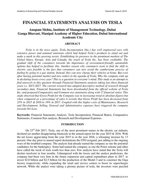 Pdf Financial Statements Analysis On Tesla