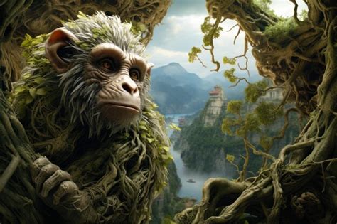 Tranquil Monkey Tree Forest Nature Generate Ai Premium AI Generated Image