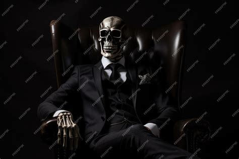 Premium Photo Skeleton Dressed In A Business Suit Sitting On A