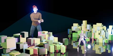 메타버스 파티의 아바타 및 온라인 회의 메타버스와 샌드 박스 3d 일러스트레이션의 세계에서 Vr 안경 메타버스에 대한 스톡 사진