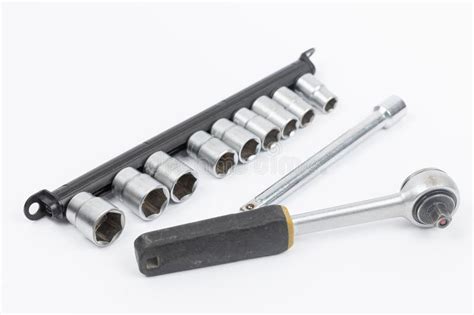 Socket Spanner Wrenches Isolated On White Background Metal Tools