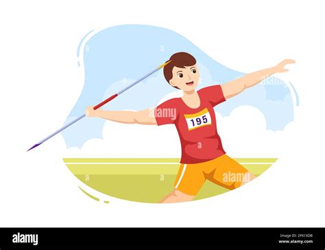 Javelin Throwing Athlete Illustration Using A Long Lance Shaped Tool To