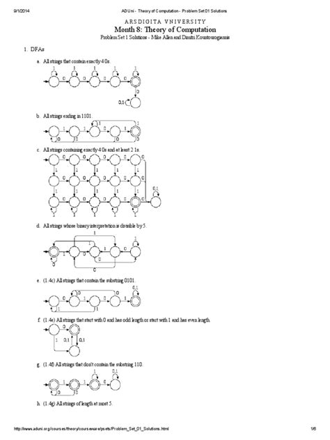 Toc Problem Set Solutions Pdf String Computer Science Regular Expression