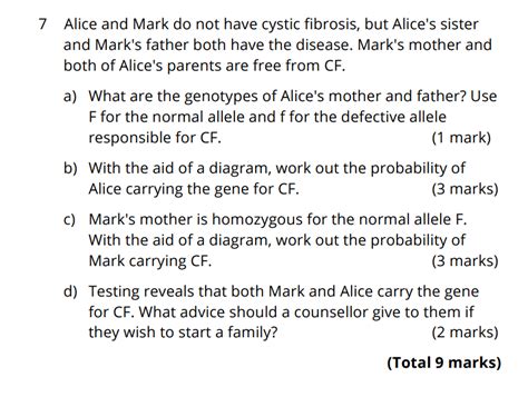 Solved 7 Alice And Mark Do Not Have Cystic Fibrosis But Chegg Com