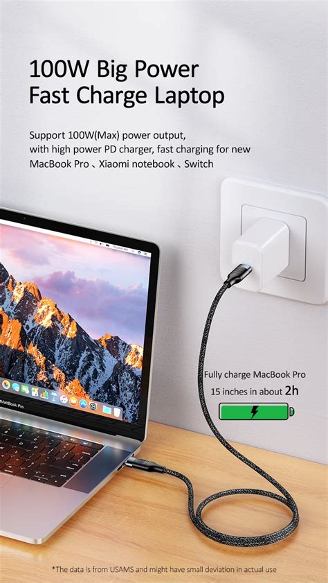 USAMS SJ400 U31 Type C / Type C 100W Fast Datový Kabel 1.2m Black ...