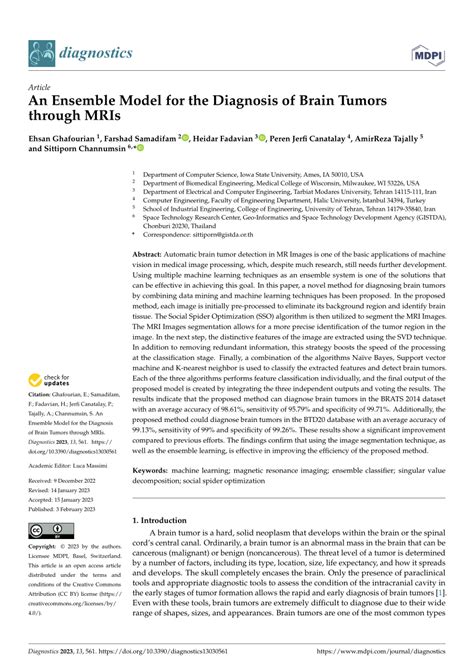 pdf an ensemble model for the diagnosis of brain tumors through mris