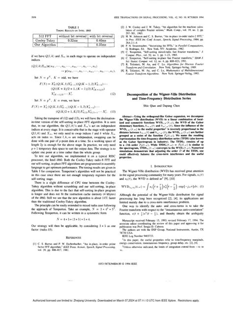 Decomposition Of The Wigner Ville Distribution And Time Frequency