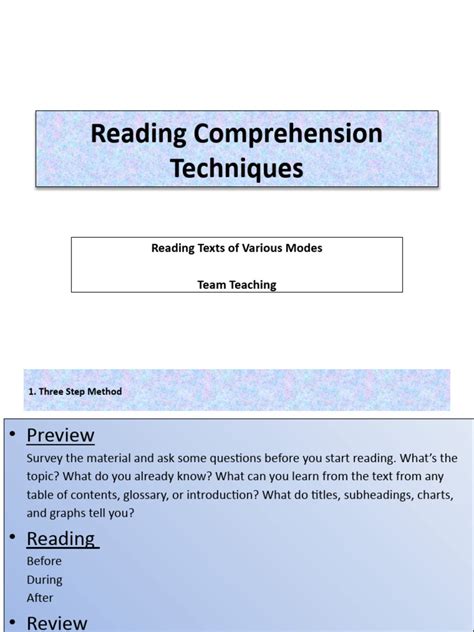 Reading Comprehension Techniques Pdf Speed Reading Reading Comprehension