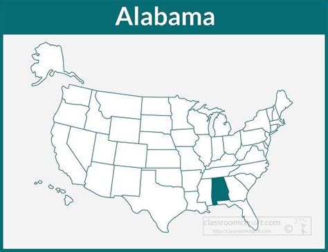 Alabama State Clipart Alabama Map Square Color Outline Clipart
