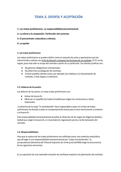Tema3 Civil4 Tema 3 Oferta Y AceptaciÓn 1 Los Tratos Preliminares