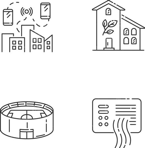 City Buildings Pixel Perfect Linear Icons Set Iot Sporting Drawing