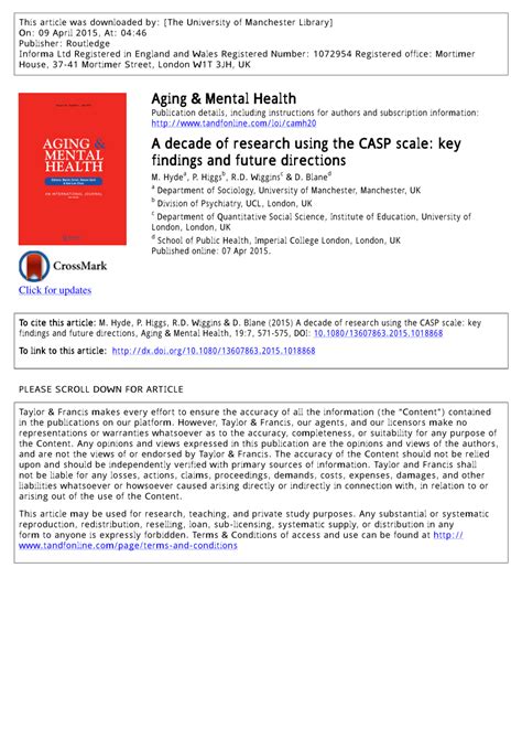 Pdf A Decade Of Research Using The Casp Scale Key Findings And Future Directions