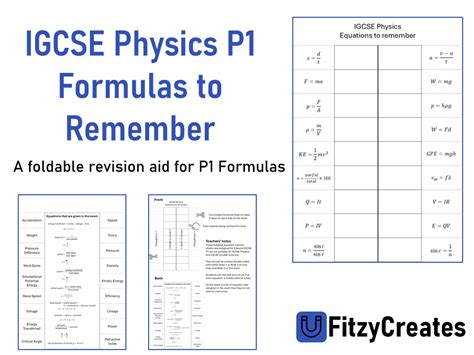 Igcse Physics Formula Revision P1 Teaching Resources