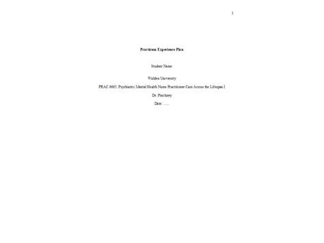 Prac 6665 Week 2 Assignment Practicum Experience Plan Pep Course