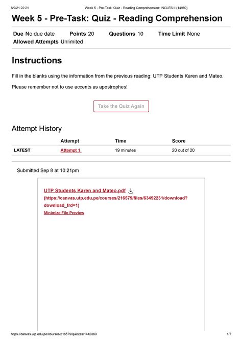Week 5 Pre Task Quiz Reading Comprehension Ingles II 14989 Week 5 Pre Task Quiz