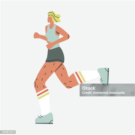 달리는 여자와 그림 스포츠를 하는 사람 만화 캐릭터 시작 시 러너 Track And Field Event에 대한 스톡 벡터 아트