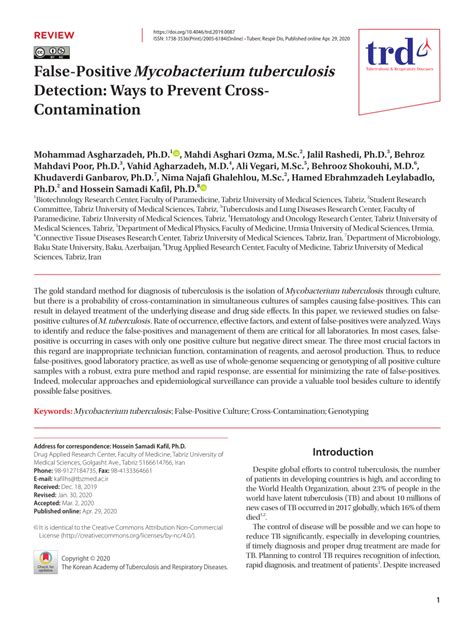Pdf False Positive Mycobacterium Tuberculosis Detection Ways To