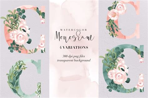 Letter C Watercolor Monogram Floral Monogram Png Botanical