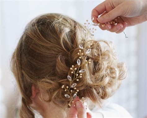Vigne De Cheveux Mariage Avec Perles Et Cristal Couronne De Etsy France