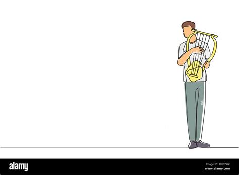 Continuous One Line Drawing Male Musician Playing Musical Lyre
