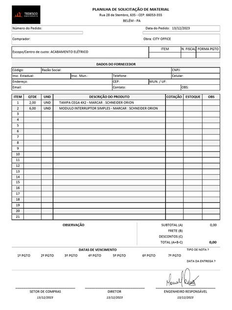 SolicitaÇÃo De Material 02 23 Pdf