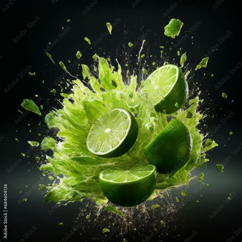 Ultra Realistic Image Of Squished Lime In An Exploded View Stock Photo