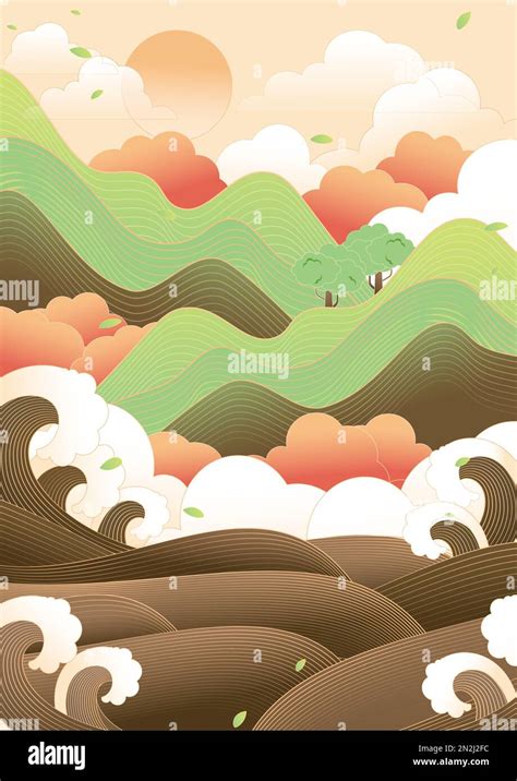 Asian Ancient Traditional Chinese Classical Auspicious Sea Wave