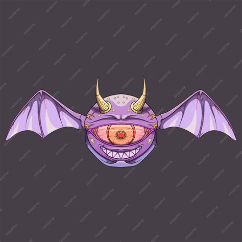 한쪽 눈 날개와 뿔 벡터 드로잉 일러스트와 함께 비행 괴물 프리미엄 벡터