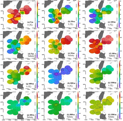 Spatial Distributions Of Temperature And Salinity In The Various Water